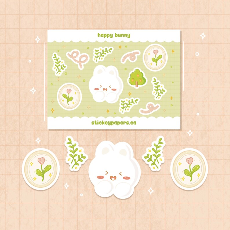 Happy Bunny Sticker Sheet Cute Kawaii Stickers Deco Stickers Journal ...