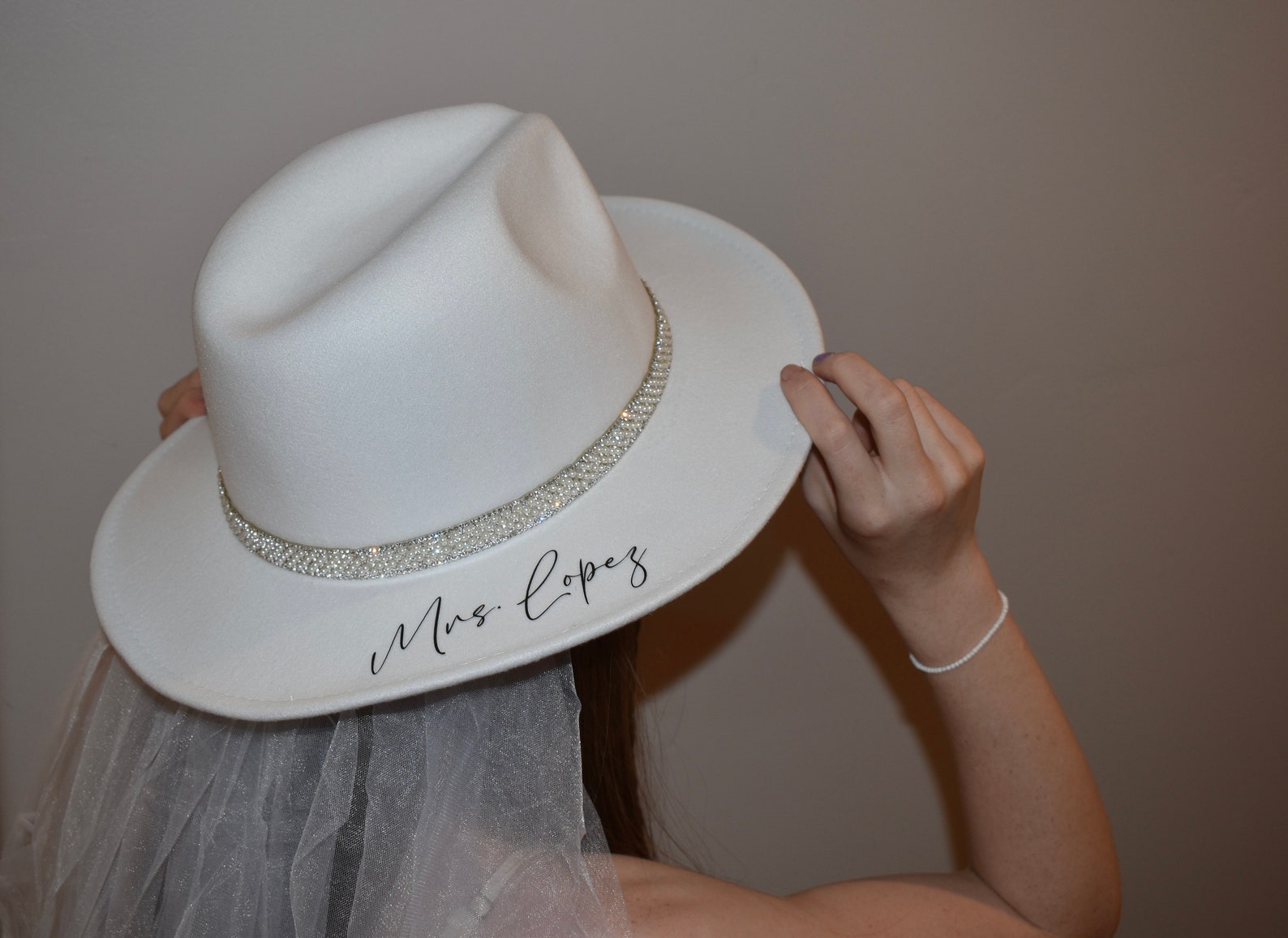 Hat With Veil, Bride Hat With Veil, Fedora Hat for Bride, Personalized ...