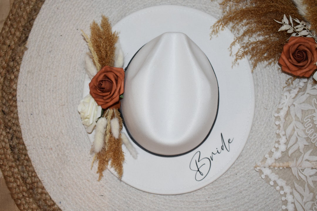 Bride Fedora Hat, Boho Hat, Bride Hat, Bridal Hat, Wedding Hat, Fedora ...