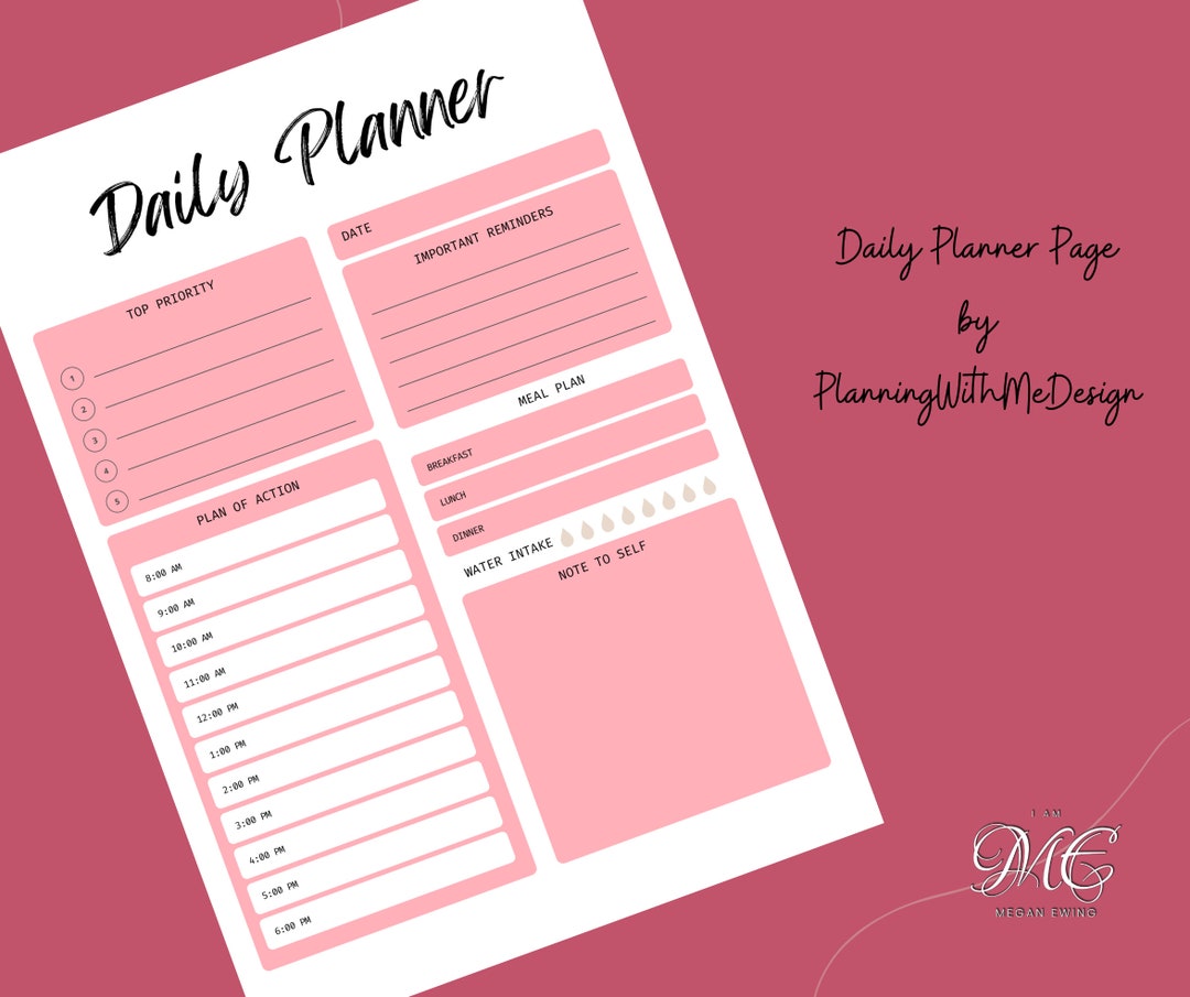 Pink Printable Daily Productivity Planner Page - Instant Download ...