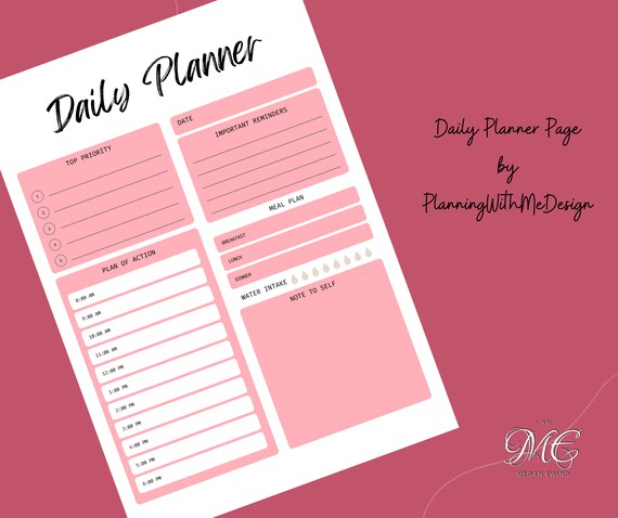 Pink Printable Daily Productivity Planner Page Instant | Etsy