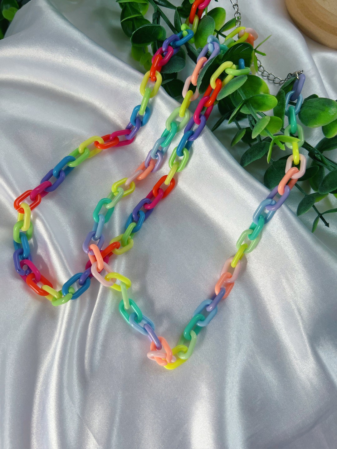 Rainbow Ombre Large Chain Necklace - Colorful Chain Necklace - Pastel ...