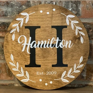 Personalized and Customizable Round Hand-painted and Stained Wood Sign ...