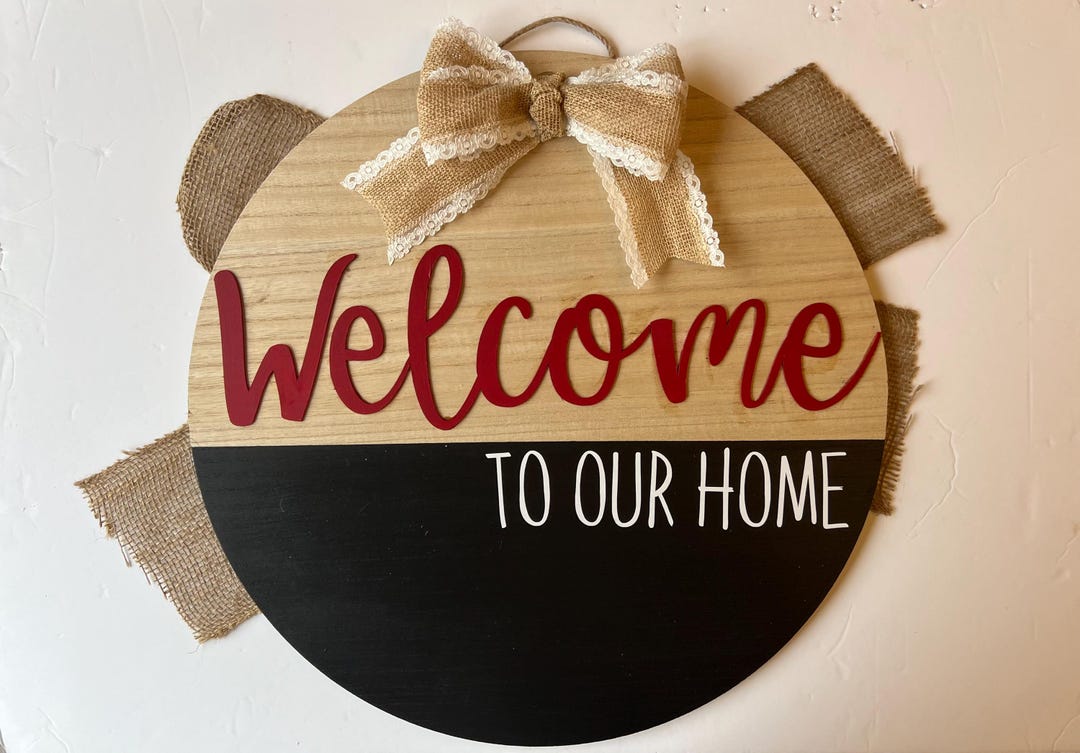 Customizable Welcome Home Wood Sign, 3D Burlap Bow Door Hanger - Etsy