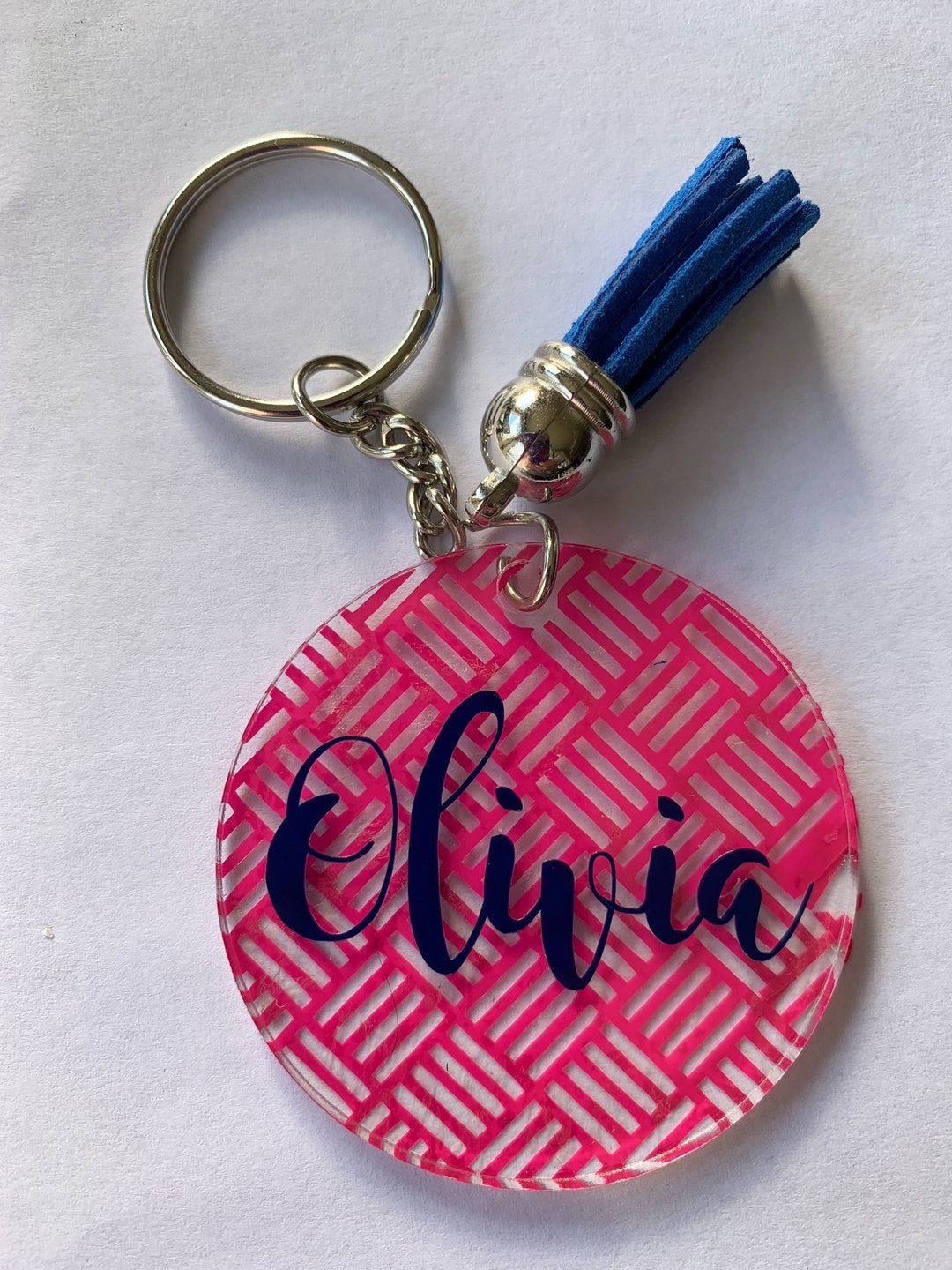Personalized Acrylic Keychain With Colored Tassel and Resin Coating ...