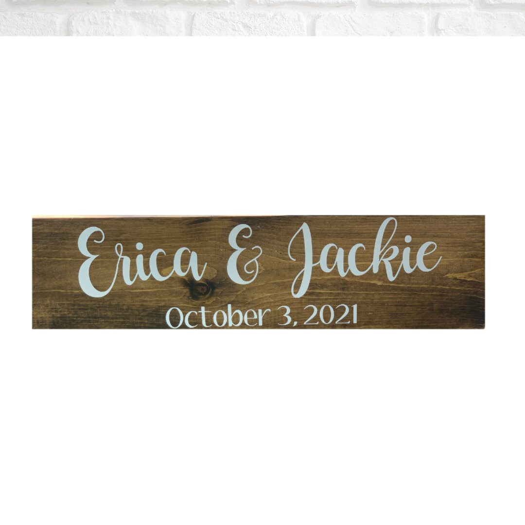 Fully Customizable Stained Wood Sign With Couple's Names & Wedding Date ...