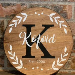 Personalized and Customizable Round Hand-painted and Stained Wood Sign ...