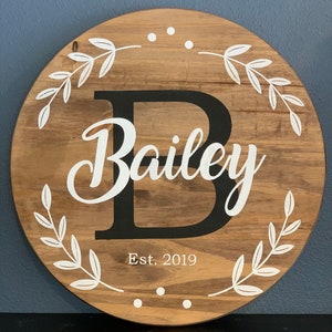 Personalized and Customizable Round Hand-painted and Stained Wood Sign ...