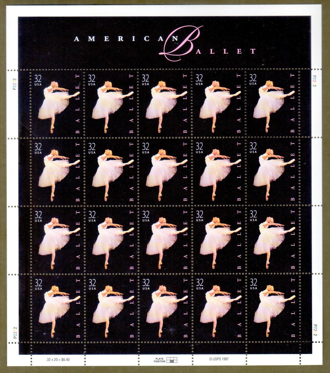 Vintage Unused American Ballet Dance 32 Cent US Postage Stamps - Scotts ...
