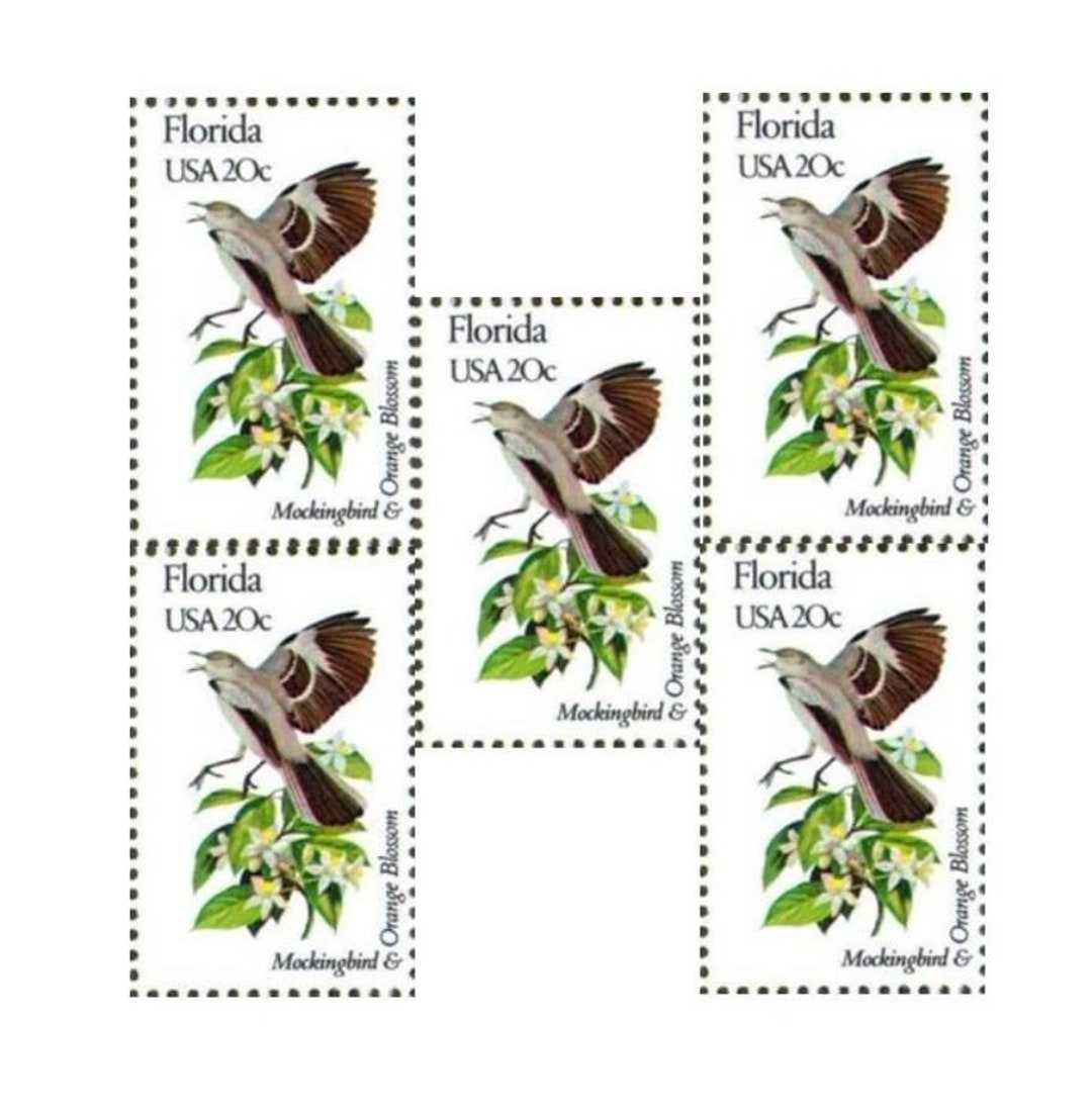 5 Vintage Unused Florida State Flower and Bird - (5) 20 Cent US Postage ...