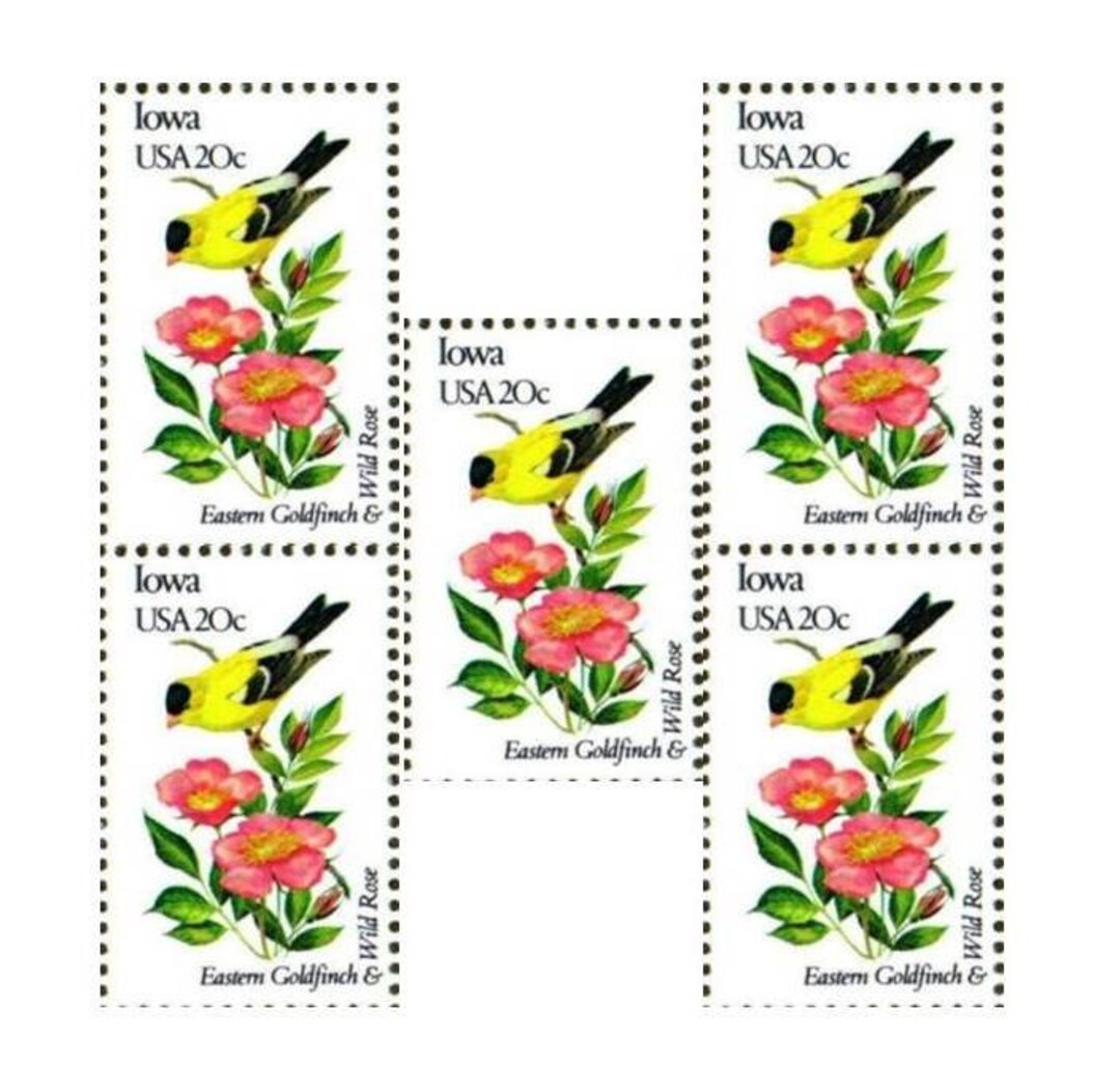 5 Vintage Unused Iowa State Flower and Bird US Postage Stamps - 20 Cent ...