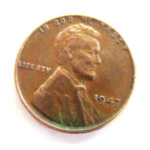 Vintage 1947 Lincoln Penny Copper Wheat One Cent Penny Full Date, Fine+ ...