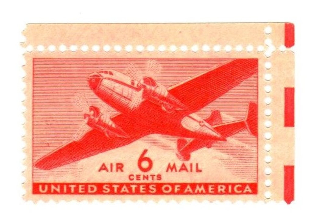 US Airmail Stamp Twin Motor Transport Plane 6 Cent Air Mail Stamp Mint Never Hinged Issued 1941 ...