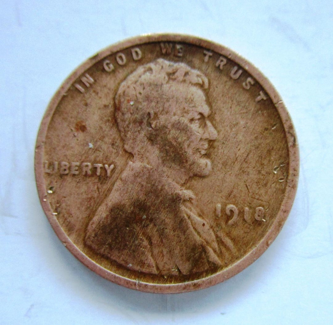 Vintage 1918 Lincoln Penny Copper Wheat One Cent Penny Full Date, Good ...