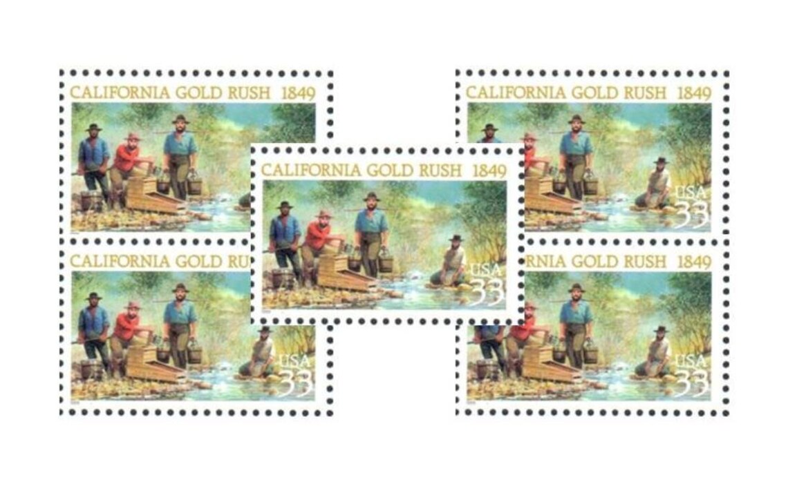 5 Unused Vintage California Gold Rush US Postage Stamps - (5) 33 Cent ...