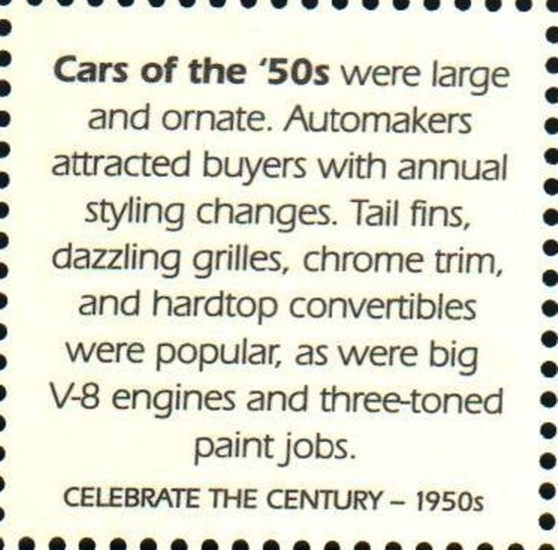 Vintage Unused Cars of the 50's Tail Fins and Chrome US Stamp 1950 ...