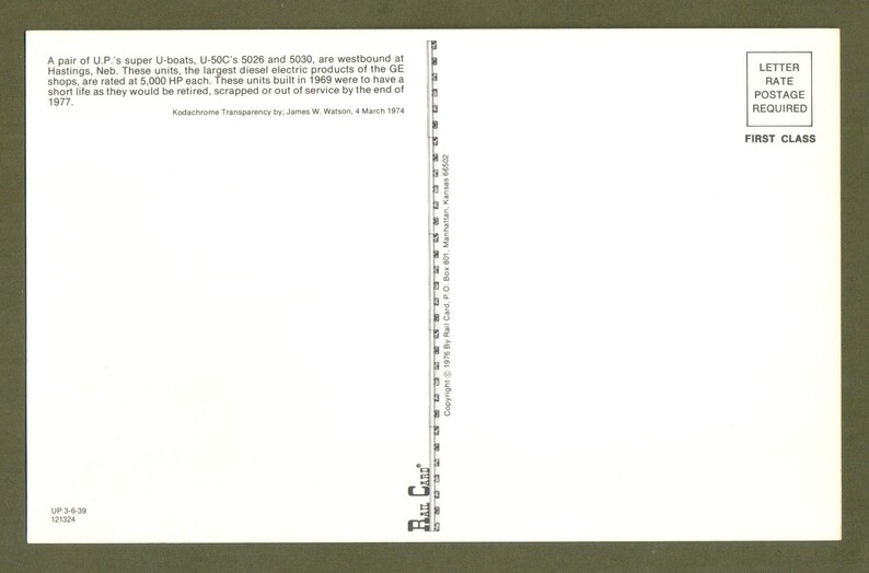 Railroad Picture Postcard Union Pacific Railroad U-boats, U-50c's 5026 ...