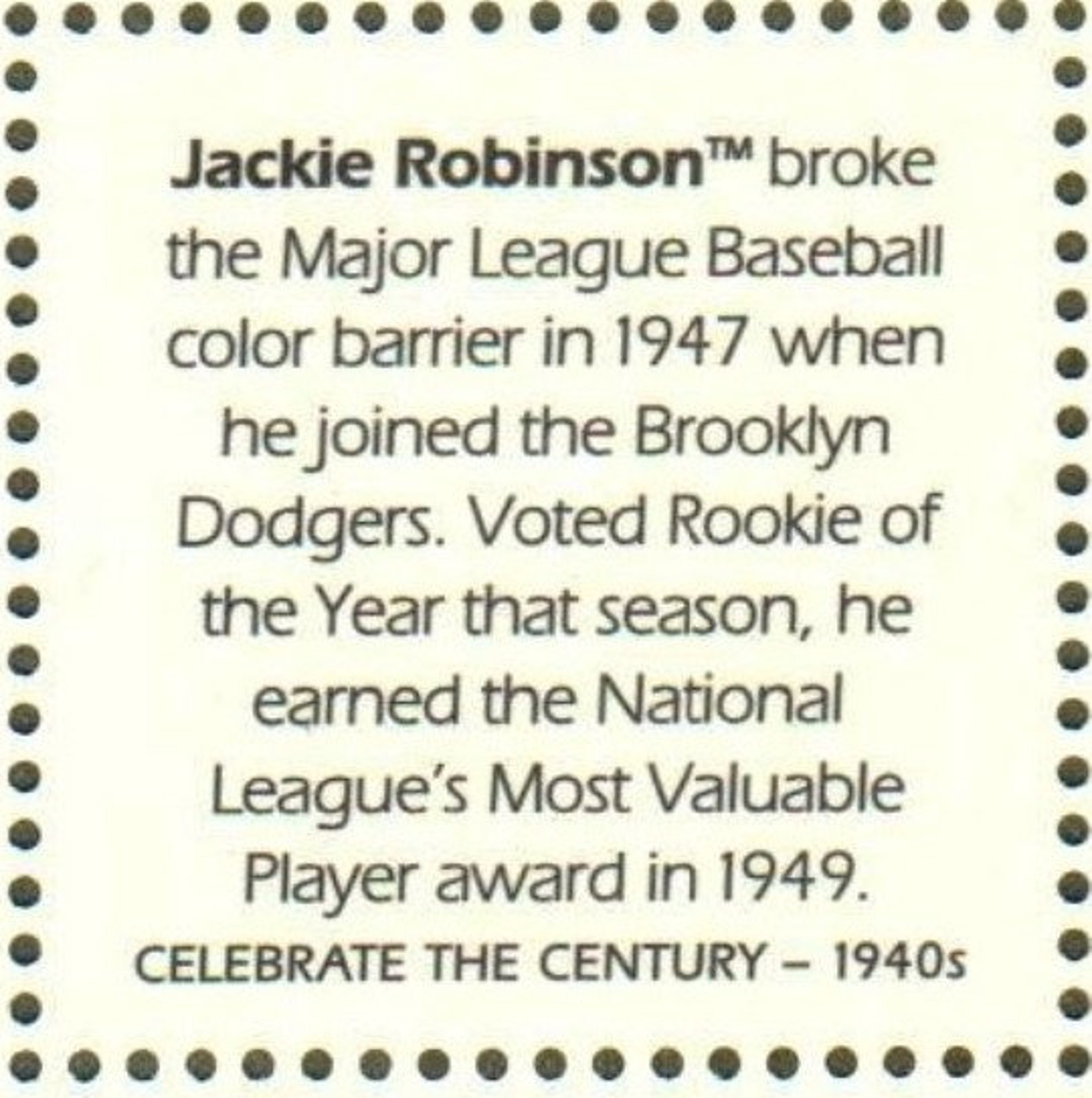 Vintage Unused Baseball Jackie Robinson Rookie of the Year, Brooklyn ...