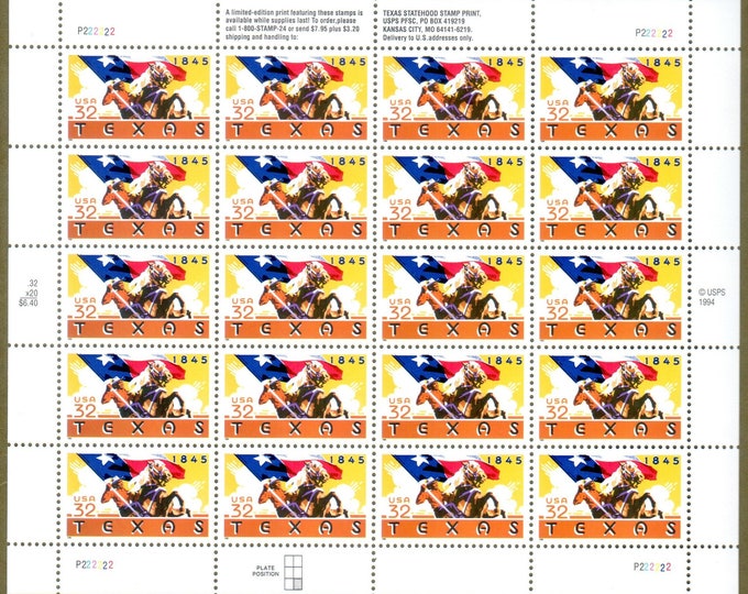 20 Vintage Unused Texas Statehood 1845 Republic of Texas 32 Cent US ...