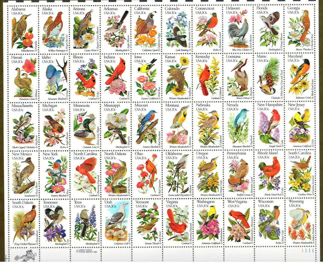 Vintage Unused State Birds and Flowers of 50 States US Postage Stamp ...