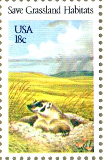 Vintage Wildlife Preservation Save Grassland Habitats Badger - 18 Cent ...