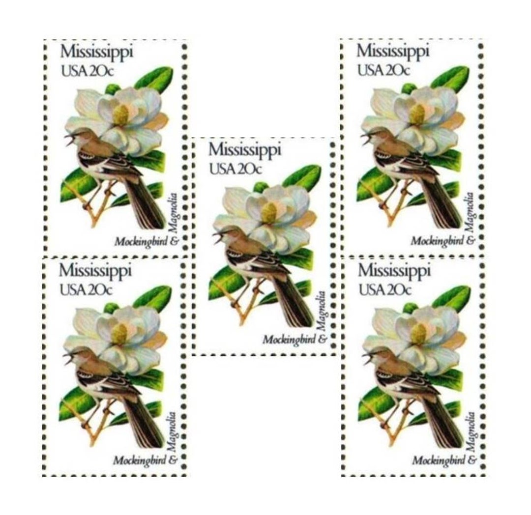 5 Unused Mississippi State Flower and Bird US Postage Stamps 5 20 Cent ...