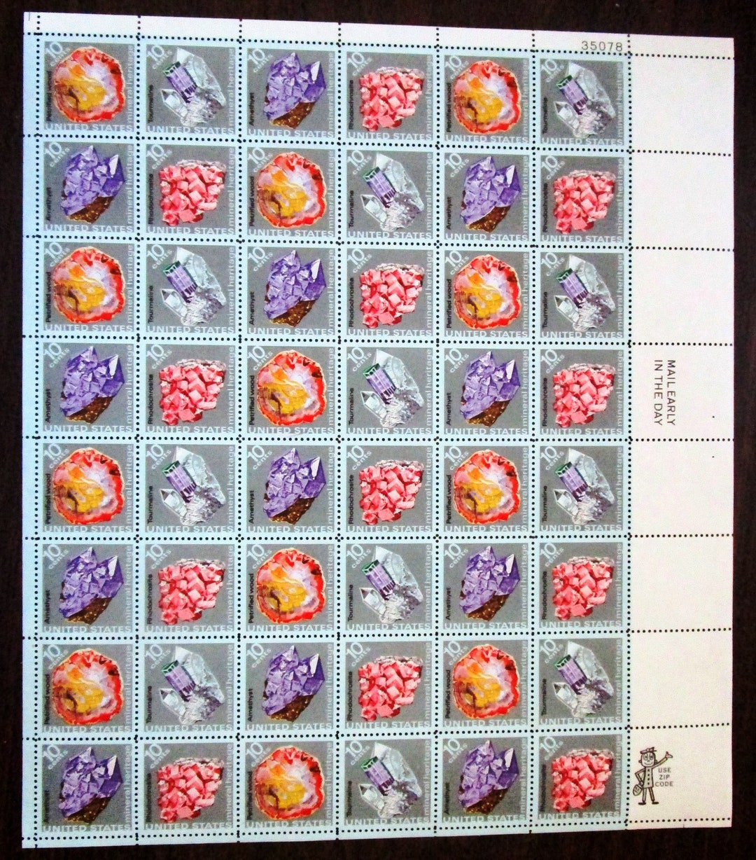 Vintage 48 Unused US Postage Stamps Gemstone Mineral Heritage - (48) 10 ...
