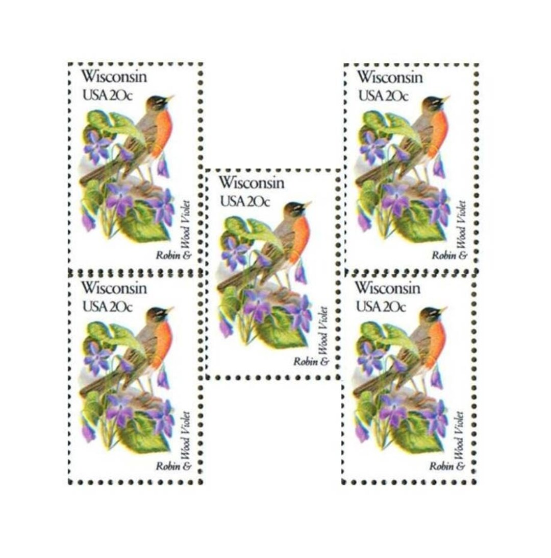 5 Unused Wisconsin State Flower and Bird US Postage Stamps - (5) 20 ...
