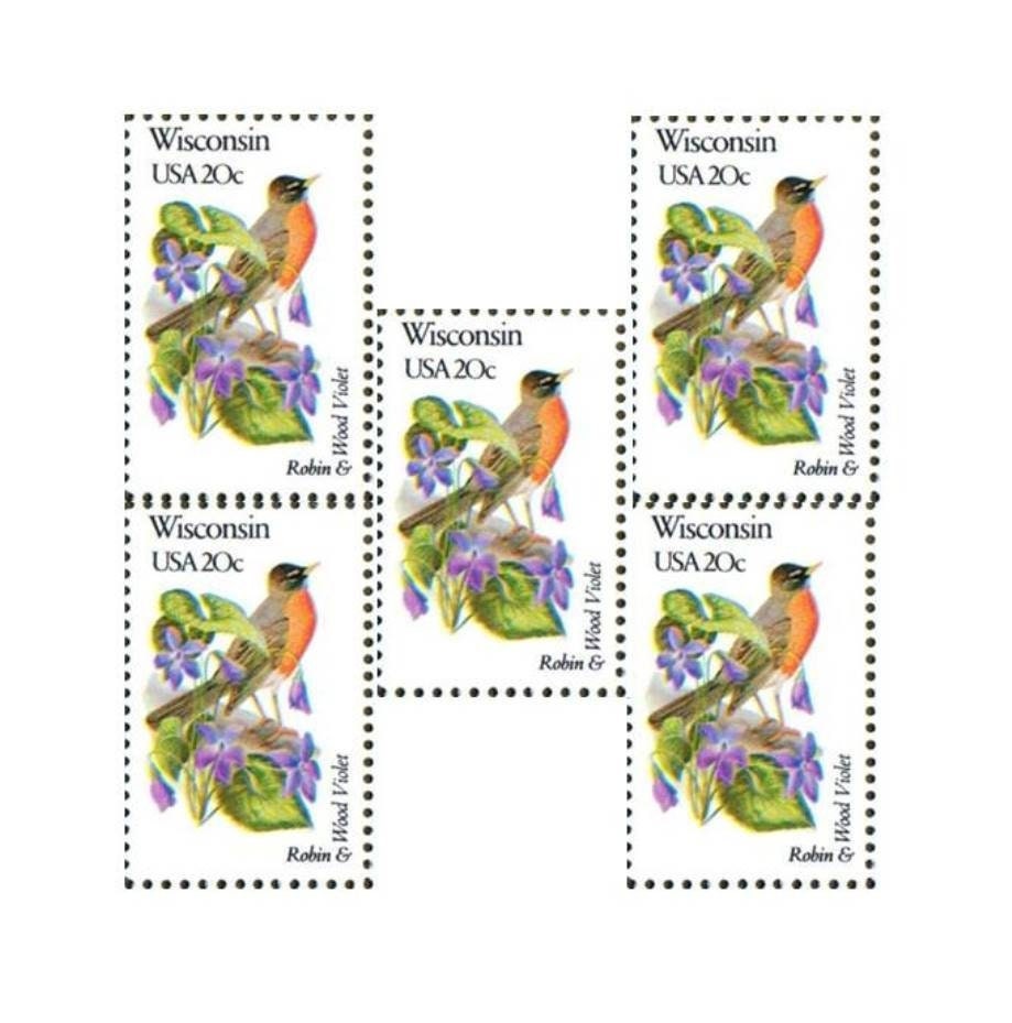 5 Unused Wisconsin State Flower and Bird US Postage Stamps - (5) 20 ...