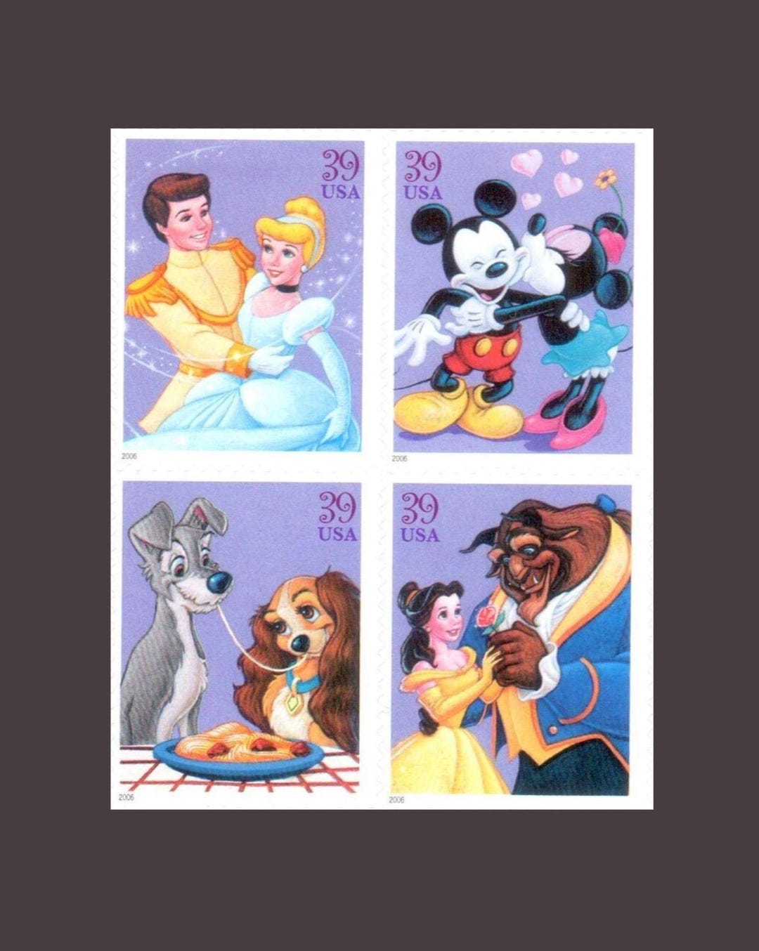4 Disney Romance Vintage Unused US Postage Stamps Mickey Mouse ...