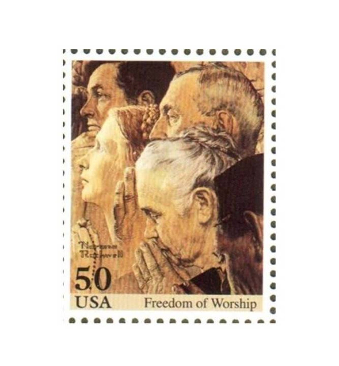 Vintage 2 Norman Rockwell Freedom of Worship Unused US Postage Stamps 2 ...