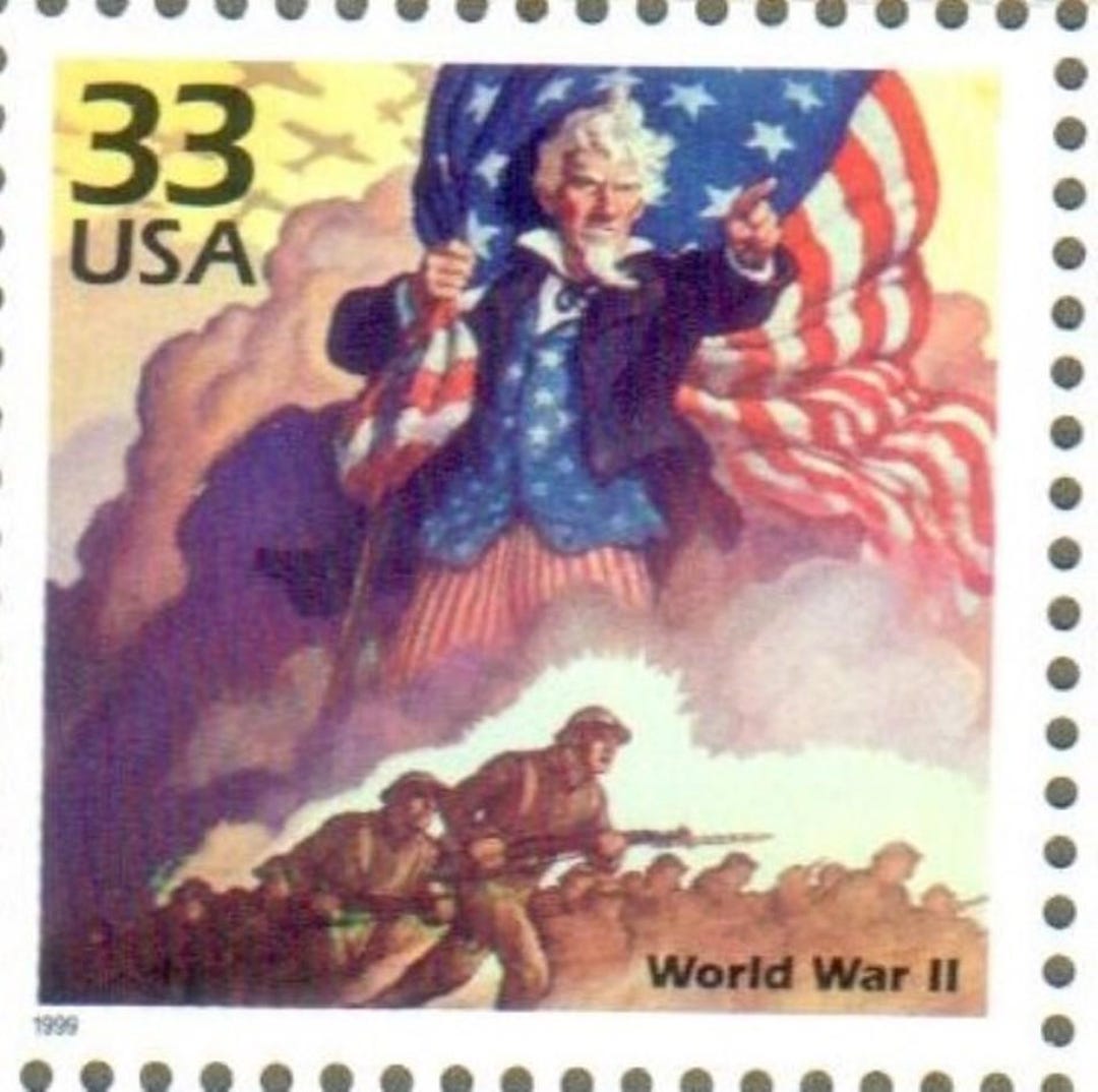 Vintage Military World War 2 Uncle Sam US Postage Stamp 40's Celebrate ...