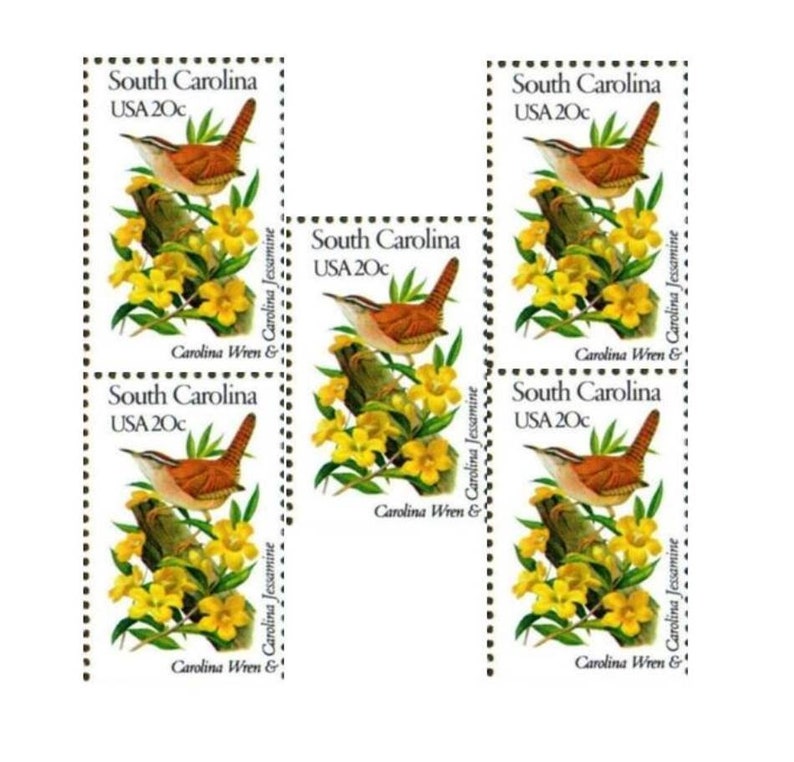 5 Vintage Unused South Carolina State Flower and Bird US Postage 20 ...