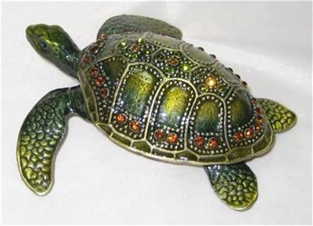 Tropical Green Sea Turtle Hinged Multi Color Jeweled Trinket Box ...