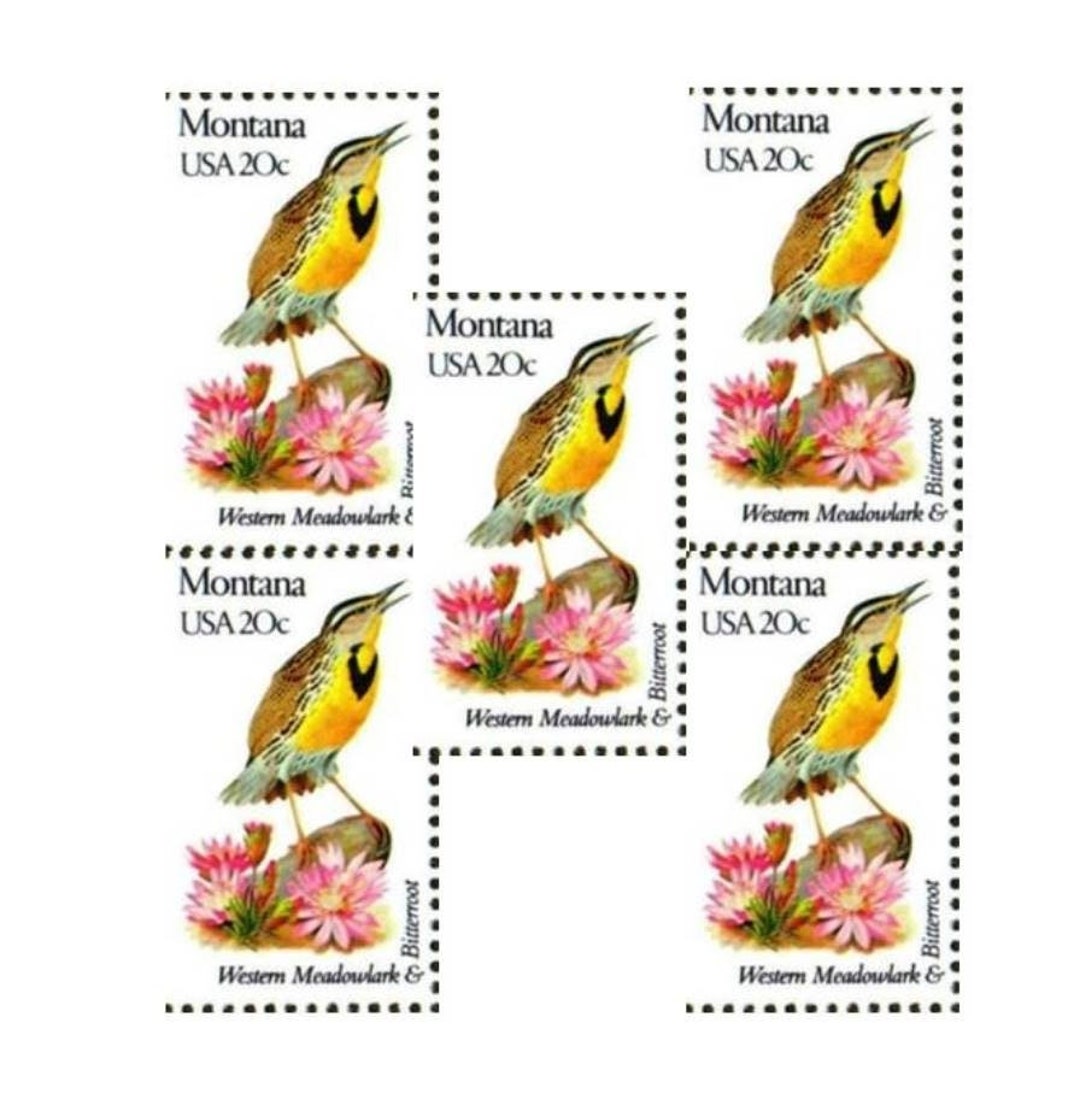 Vintage Unused Montana State Flower and Meadow Lark Bird US Postage ...