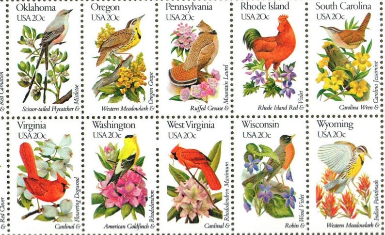 Vintage Unused State Birds and Flowers of 50 States US Postage Stamp ...