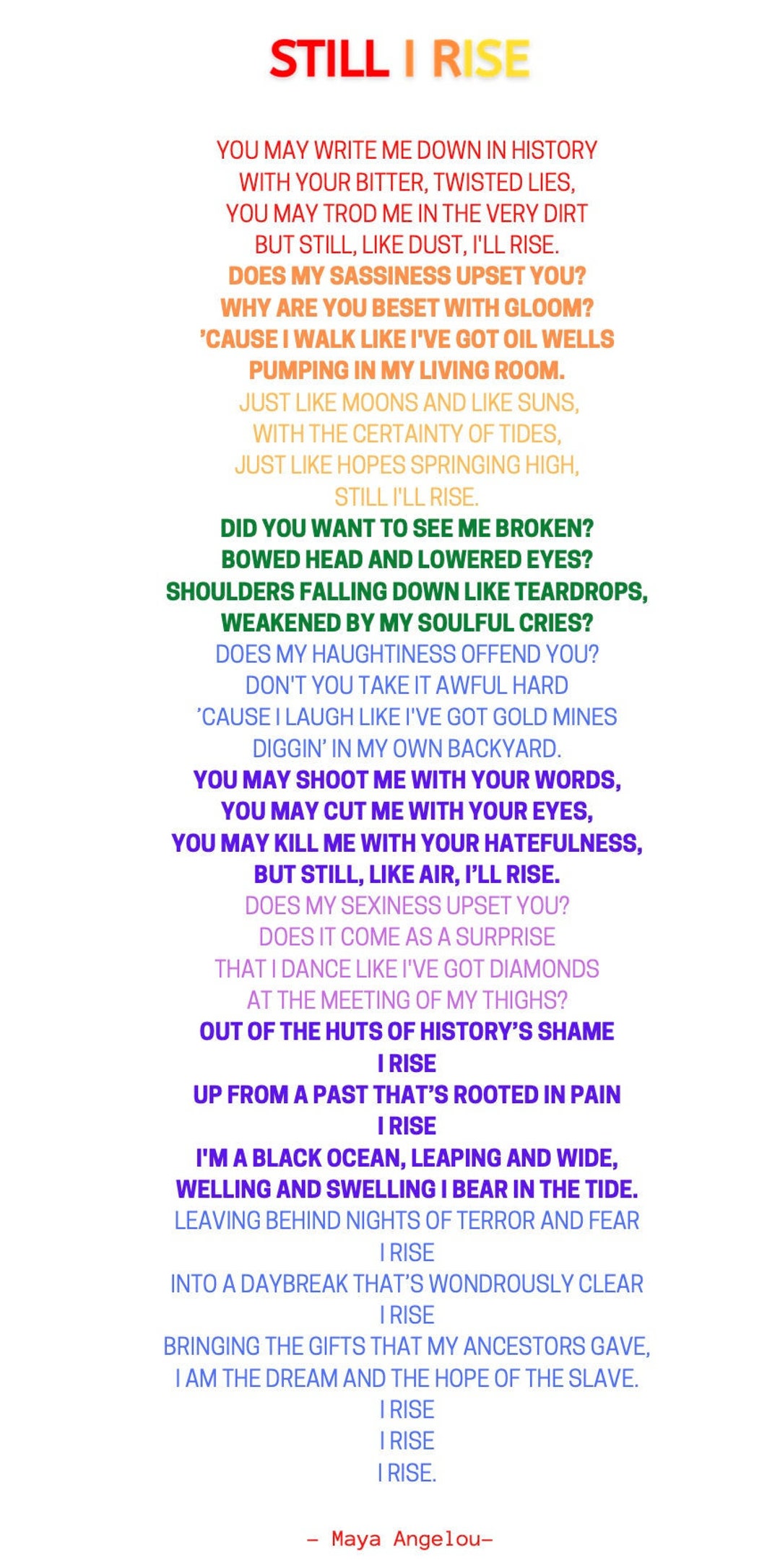 Poster Size Still I Rise Maya Angelou Rainbow - Etsy