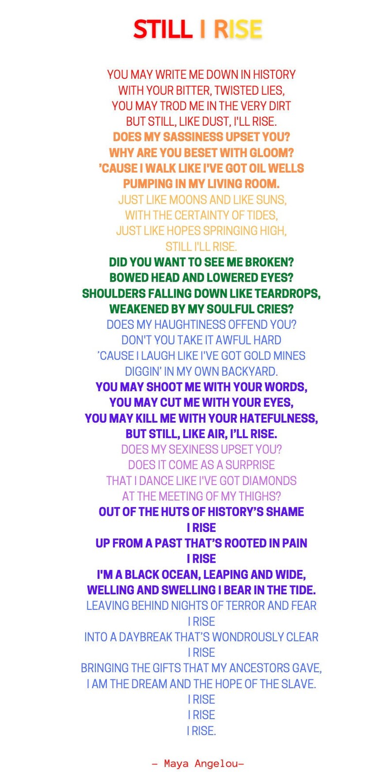 Poster Size Still I Rise Maya Angelou Rainbow - Etsy