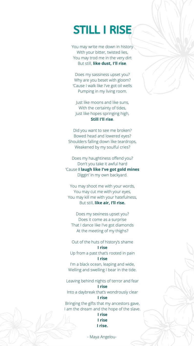Still I Rise by Maya Angelou - Etsy