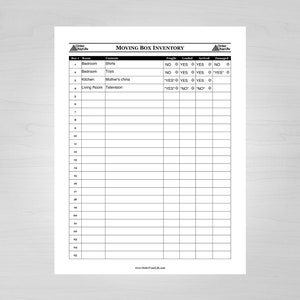 Moving Box Inventory PDF: Printable Checklist With Dropdown List to ...