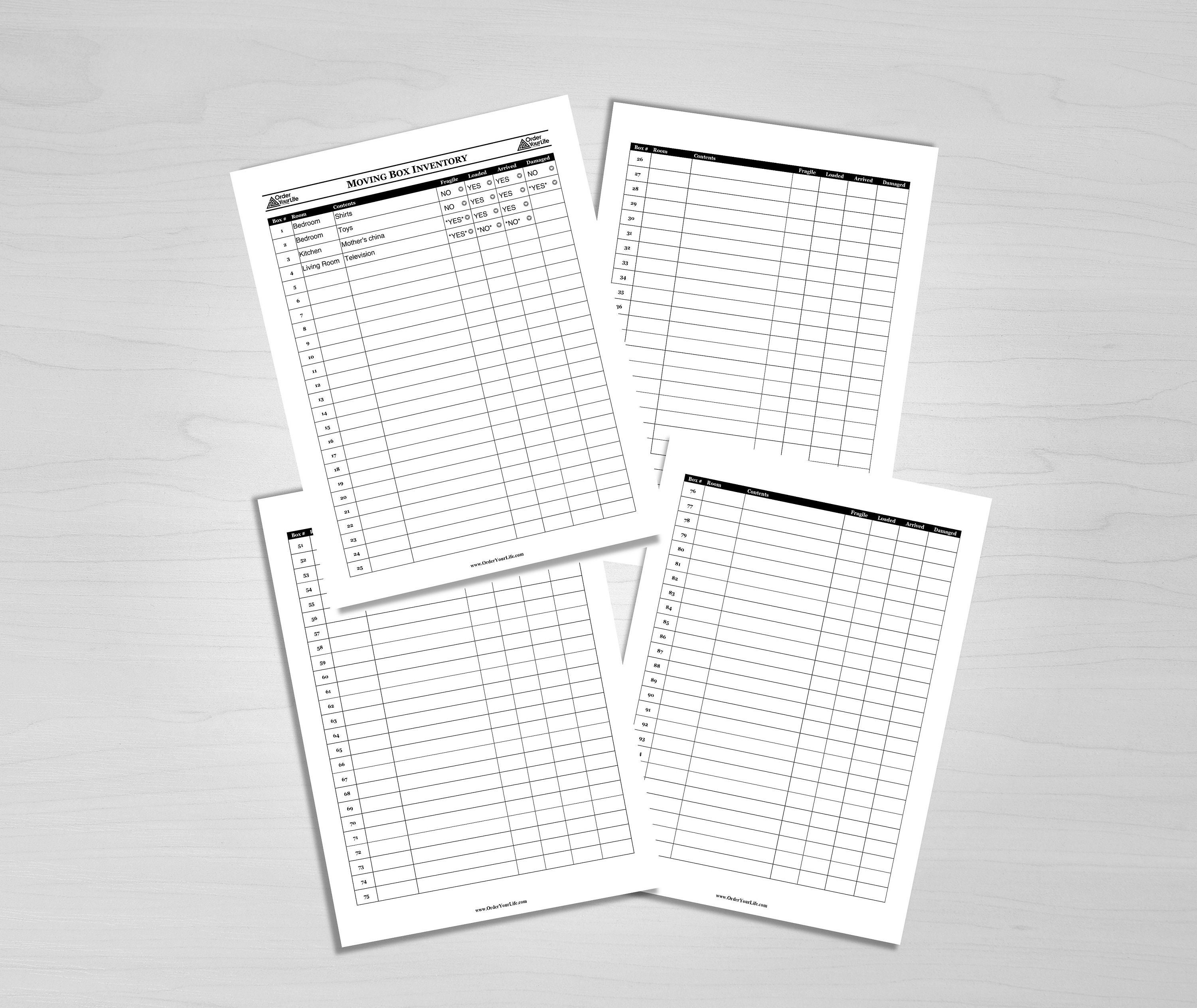 Moving Box Inventory PDF: Printable Checklist With Dropdown List to ...