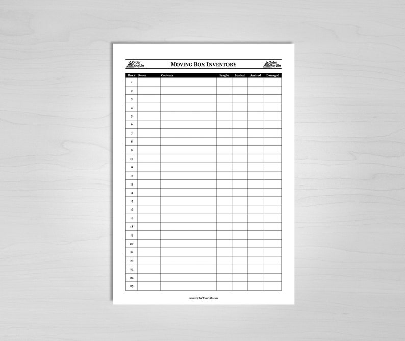Moving Box Inventory PDF: Printable Checklist With Dropdown List to ...