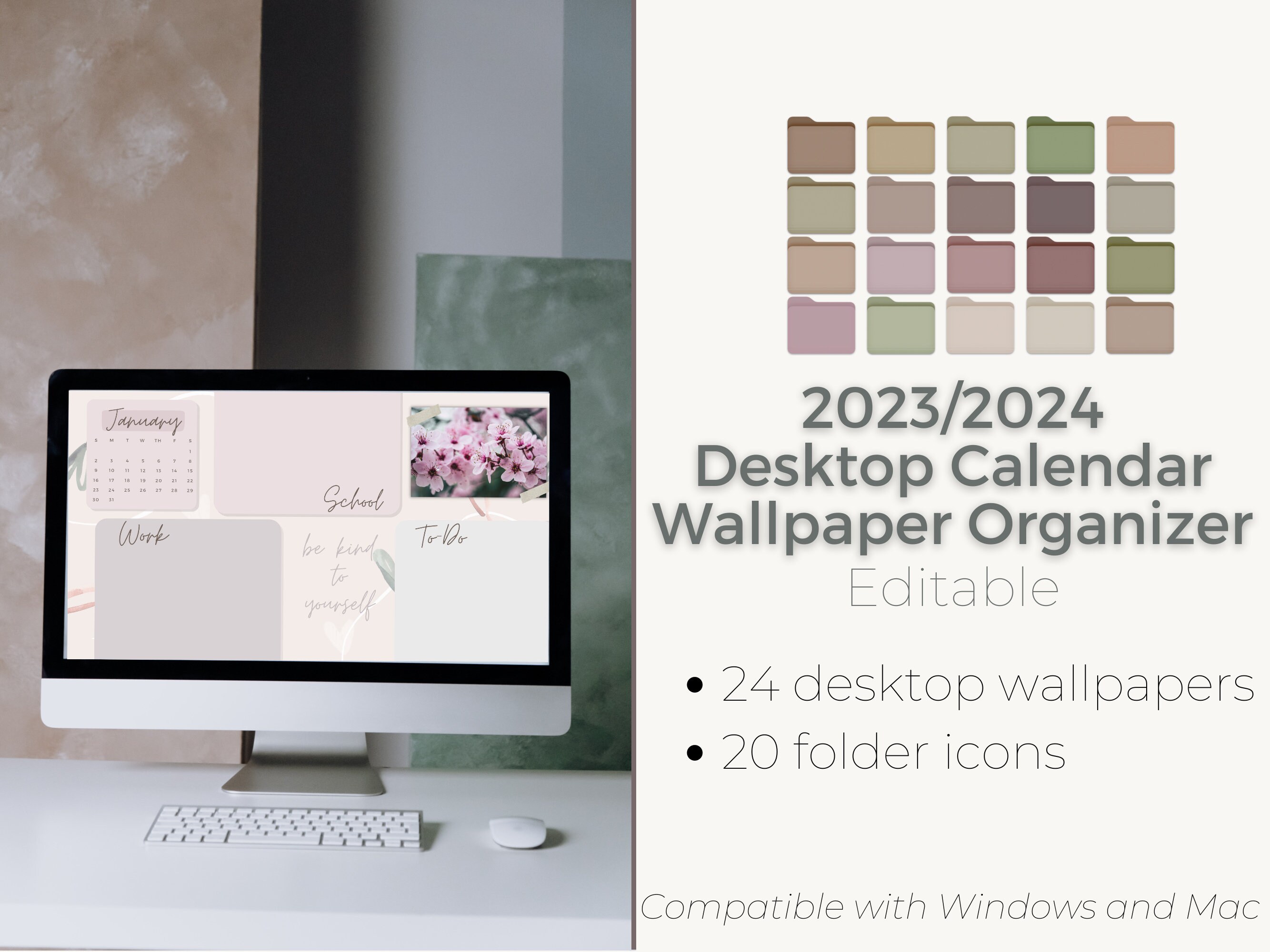 2023 2024 Calendar Desktop Wallpaper Organizers Folder - Etsy Australia