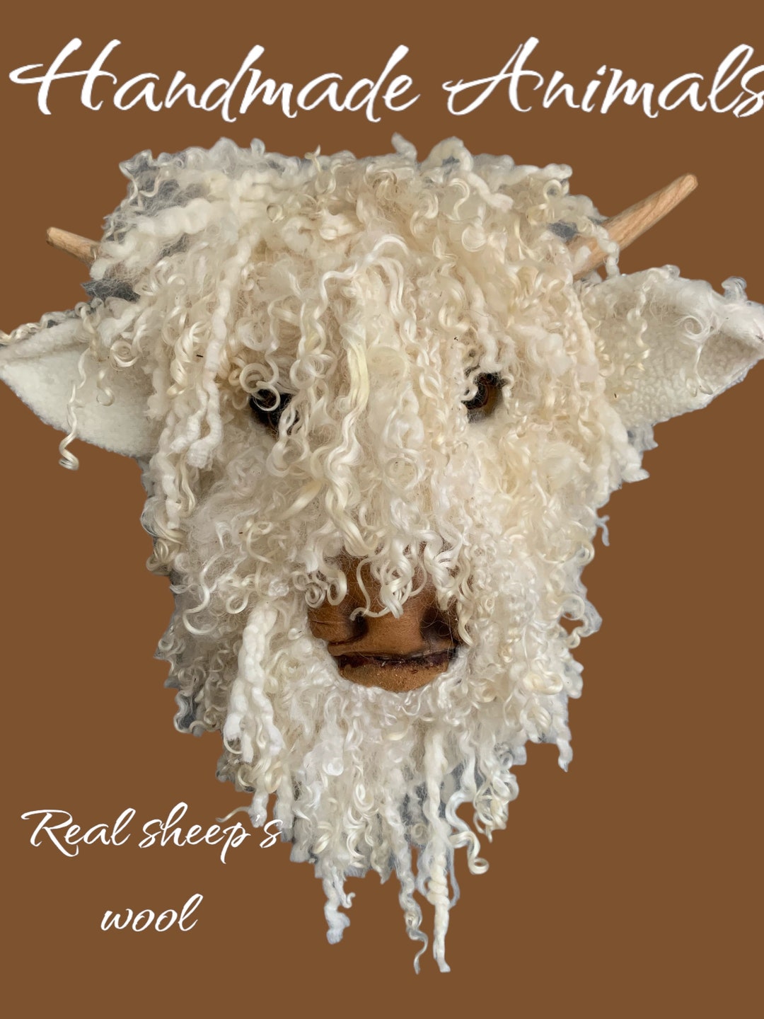 Baby Highland Cow Leather Nose Bull Head, Hand Carved Horns Natural ...
