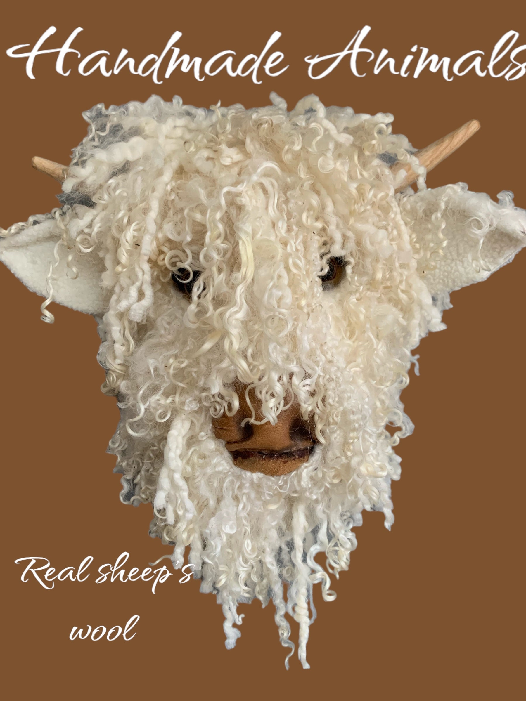 Baby Highland Cow Leather Nose Bull Head, Hand Carved Horns Natural ...