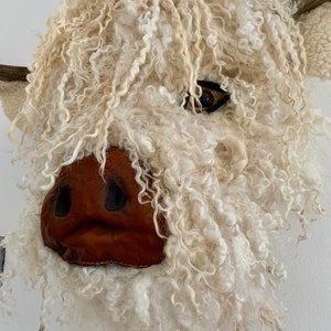 Highland Cow Leather Nose Bull Head, Hand Carved Horns Natural Sheep ...