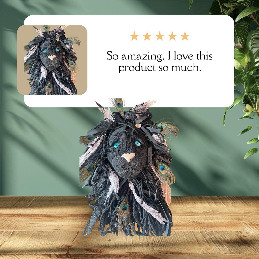 Macrame Black Lions Head With Ribbons Lace and Peacock Feathers - Etsy