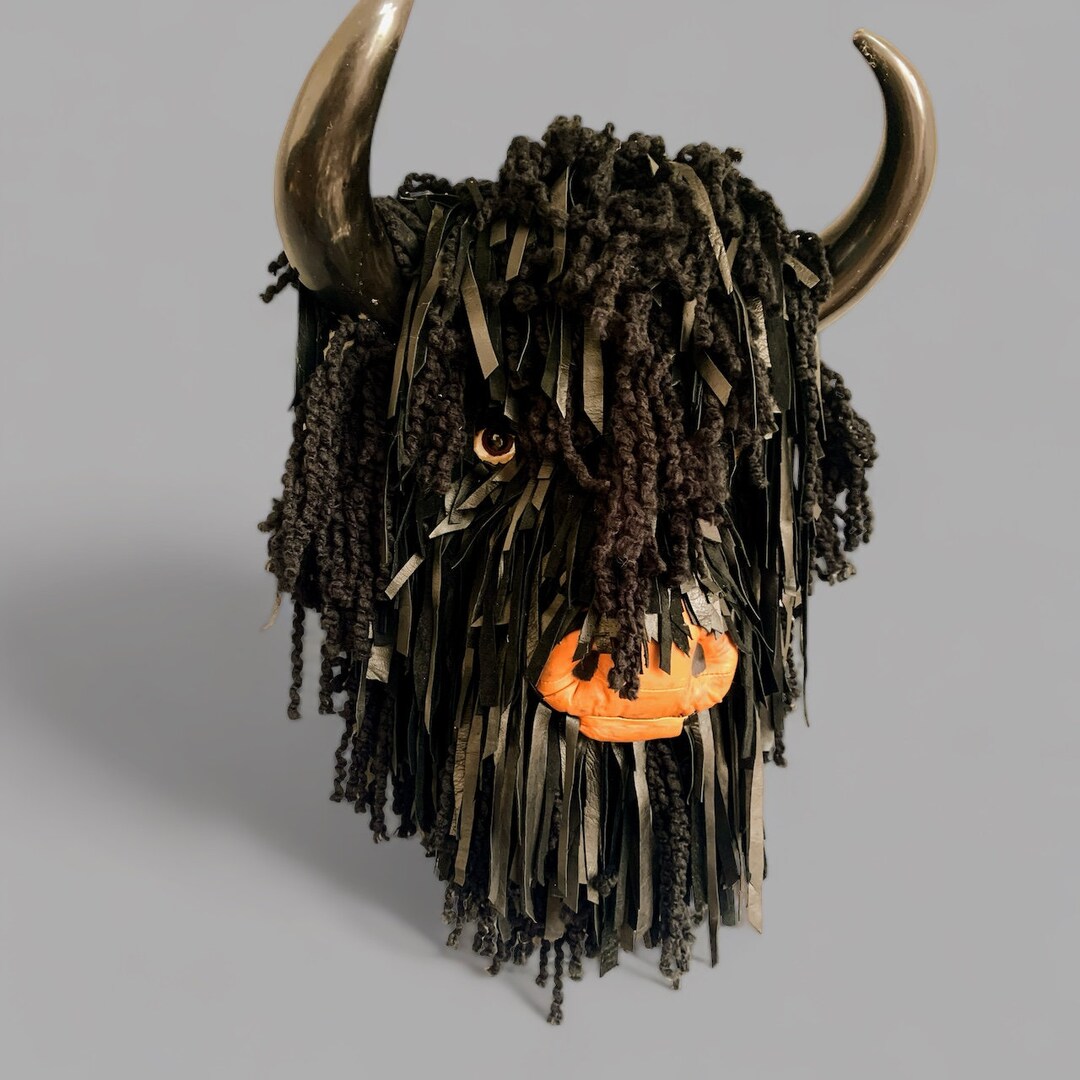 Large Italian Leather Bull Head, Real Horns Man Cave Gift Easy to Hang ...