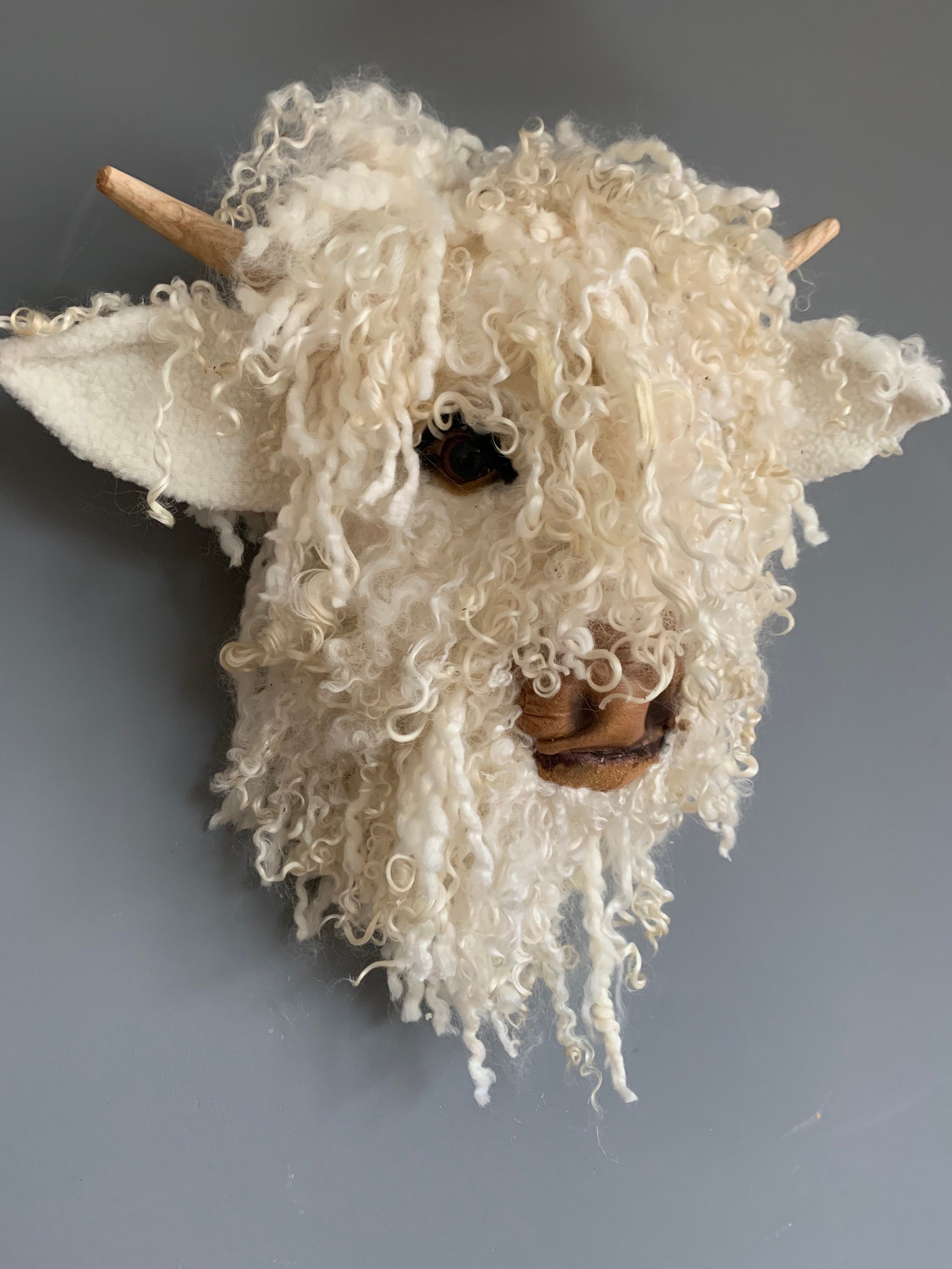 Baby Highland Cow Leather Nose Bull Head, Hand Carved Horns Natural ...