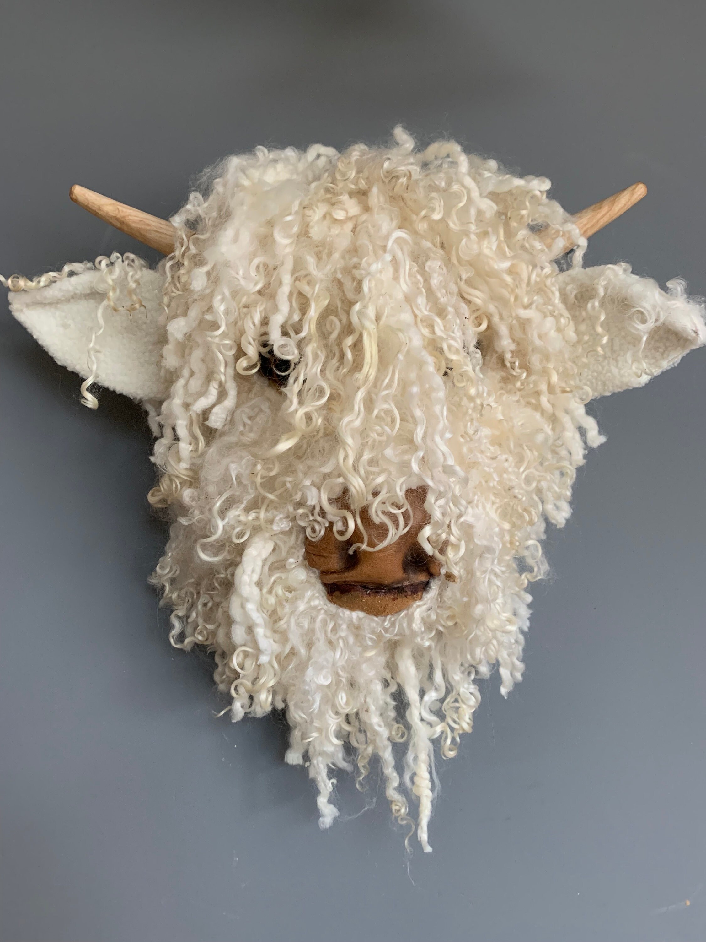 Baby Highland Cow Leather Nose Bull Head, Hand Carved Horns Natural ...